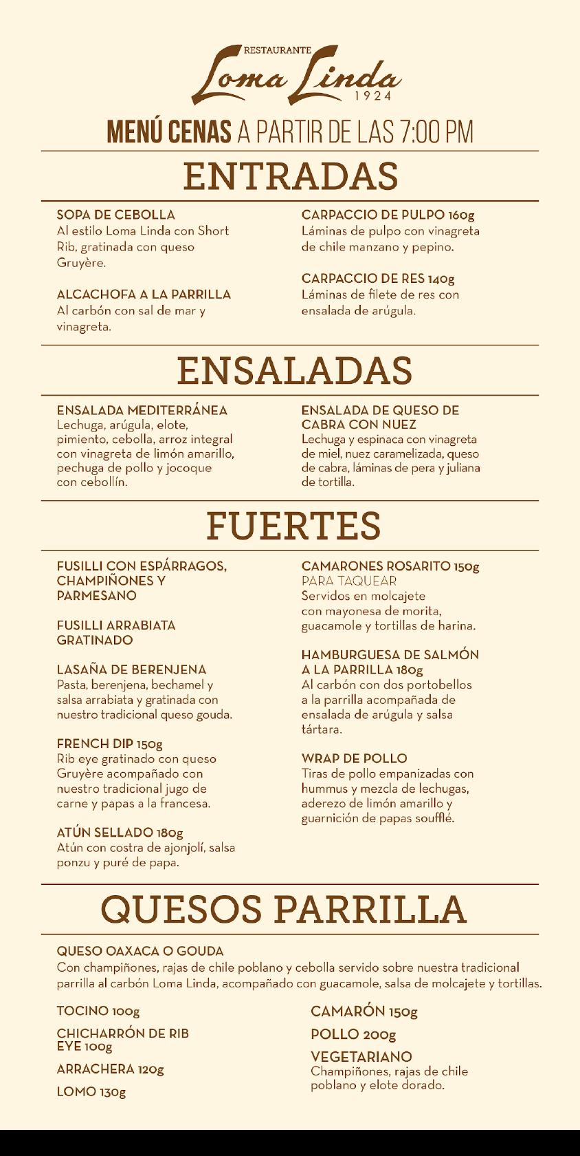 Carta de parrilla Loma Linda Reforma, Ciudad López Mateos, Paseo de la ...