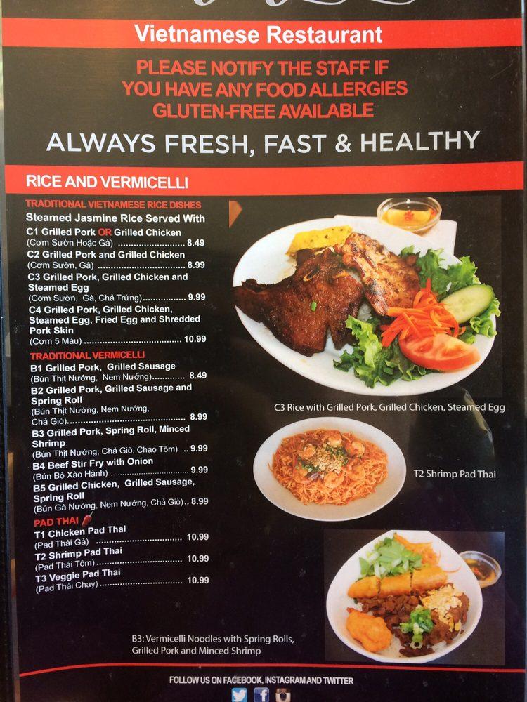 Menu at Nguyen's Vietnamese restaurant, Guelph