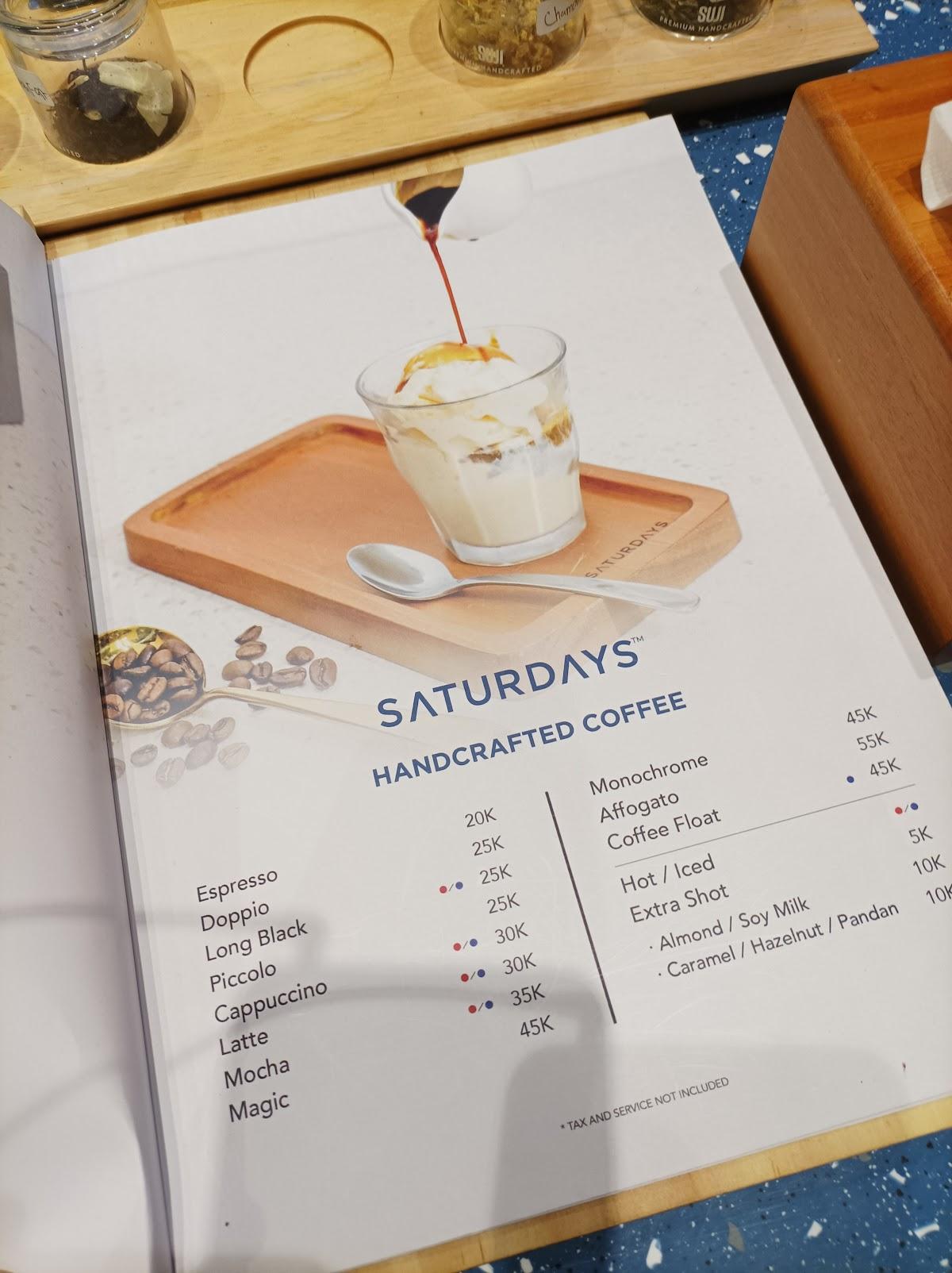 Menu at SATURDAYS Optik ASTHA District 8 SCBD, South Jakarta