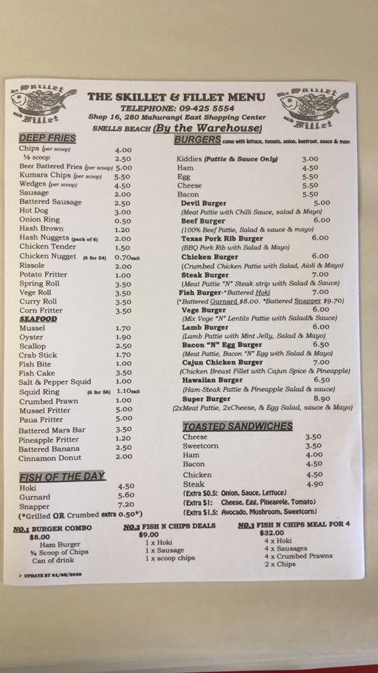 Menu at Skillet & Fillet Takeaways fast food, Matakana
