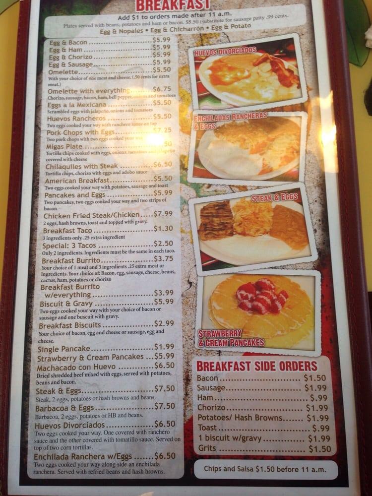 Menu at Valle's Mexican Restaurant, Waco