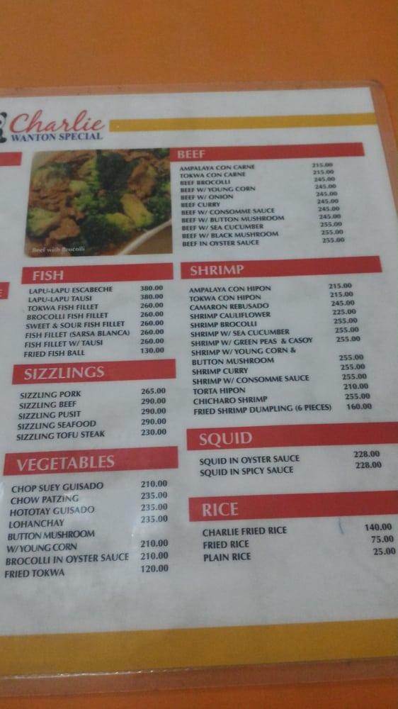 Menu at Charlie Wanton Special restaurant, Mandaluyong