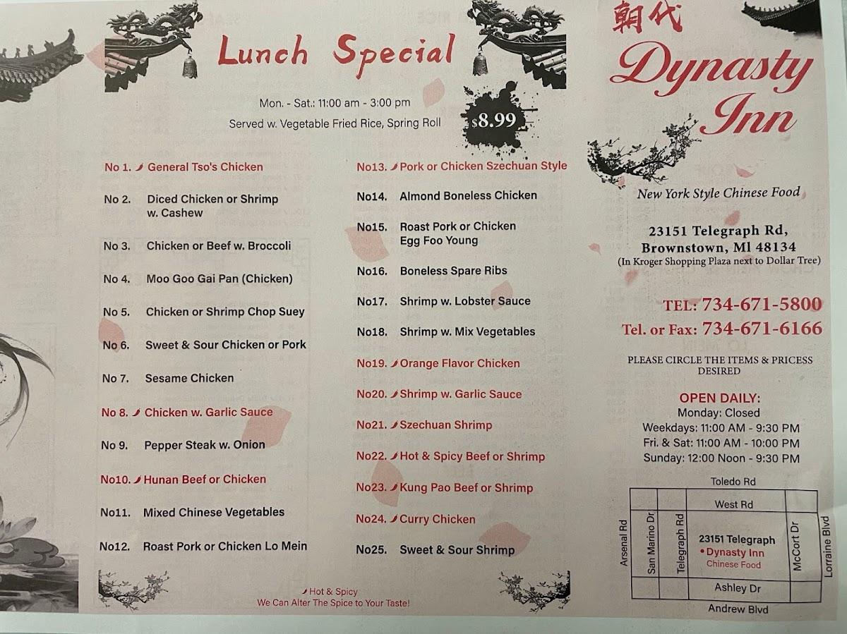 Menu at Dynasty Restaurant, Flat Rock
