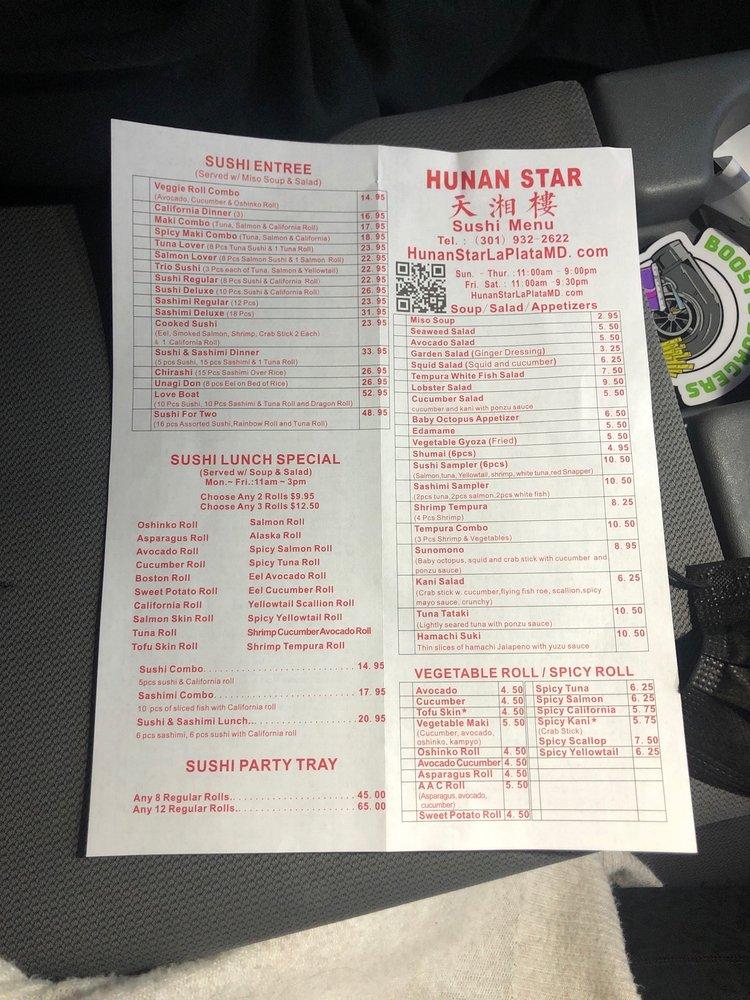 Menu at Hunan Star restaurant, La Plata