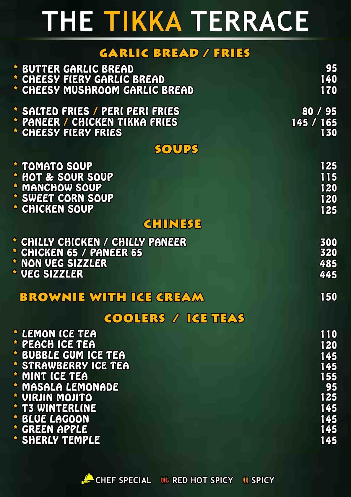 Menu at The Tikka Terrace, Mussoorie, Gun Point