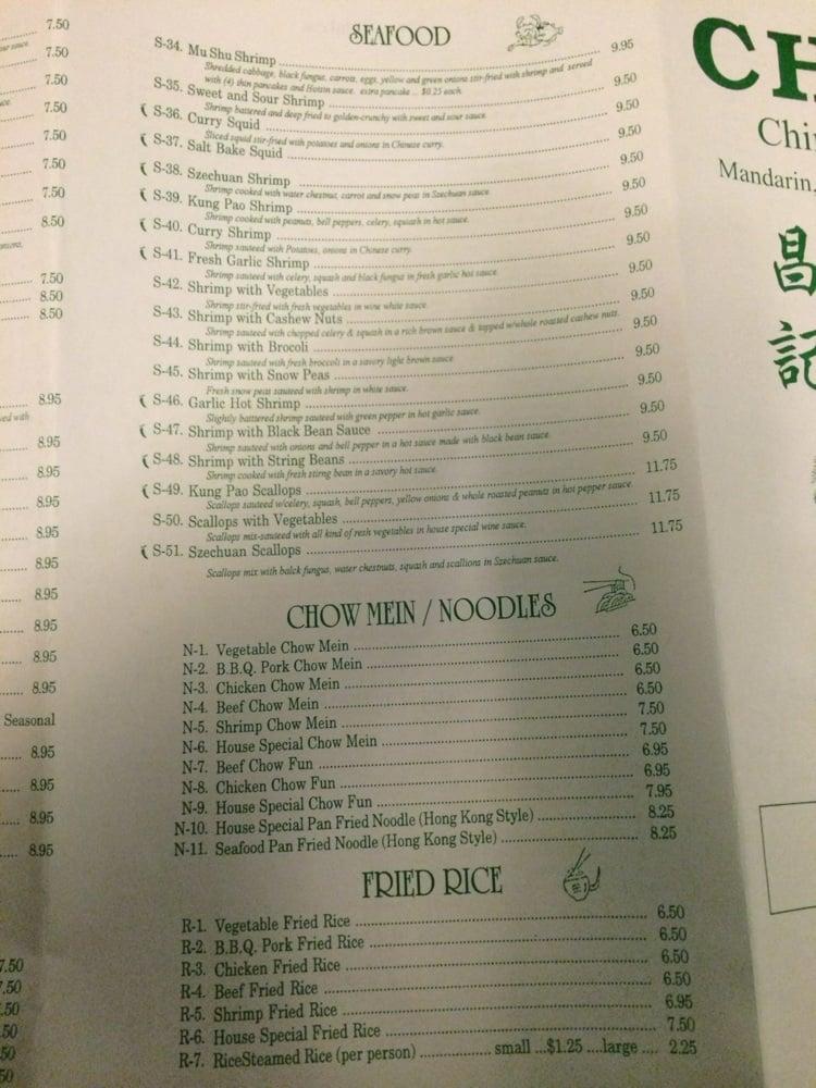 Menu at Chan’s Restaurant, Sacramento