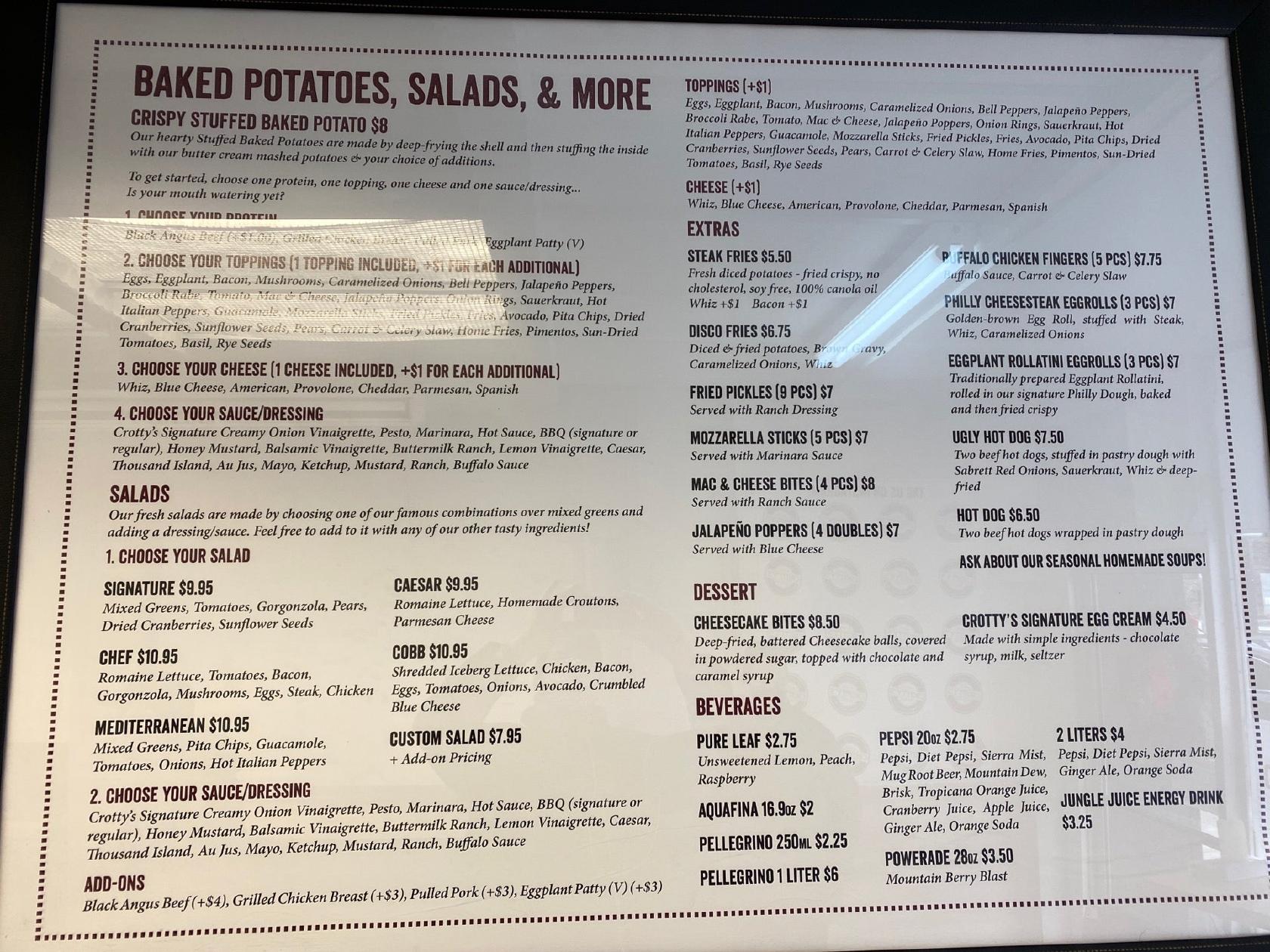 Menu at Crotty's Cheesesteaks fast food, New Rochelle