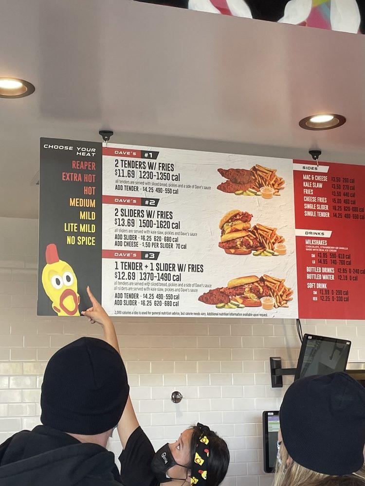 Menu at Dave's Hot Chicken restaurant, Costa Mesa
