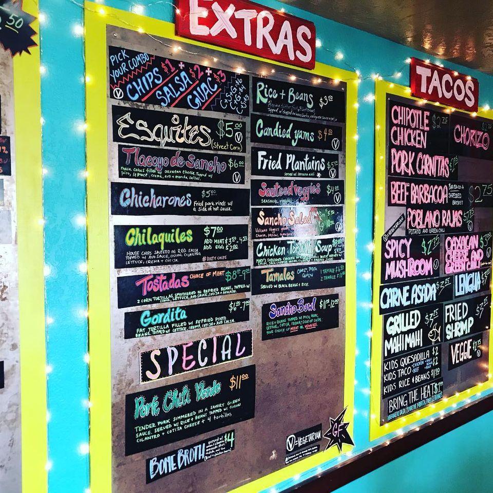 Menu at El Sancho Taco Shop East restaurant, Bend, 335 NE Dekalb Ave