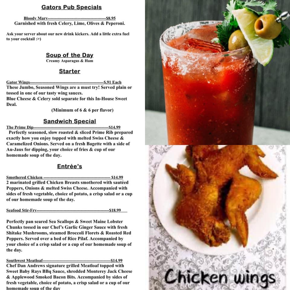 Menu at Gator's Pub, North Smithfield, Victory Hwy