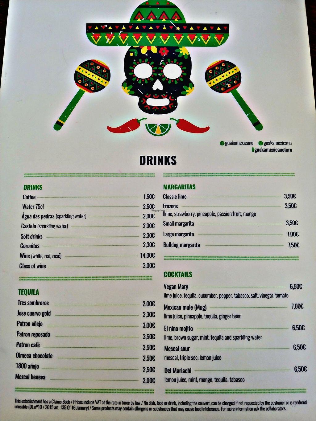 Menu em Guaka restaurante, Lisboa