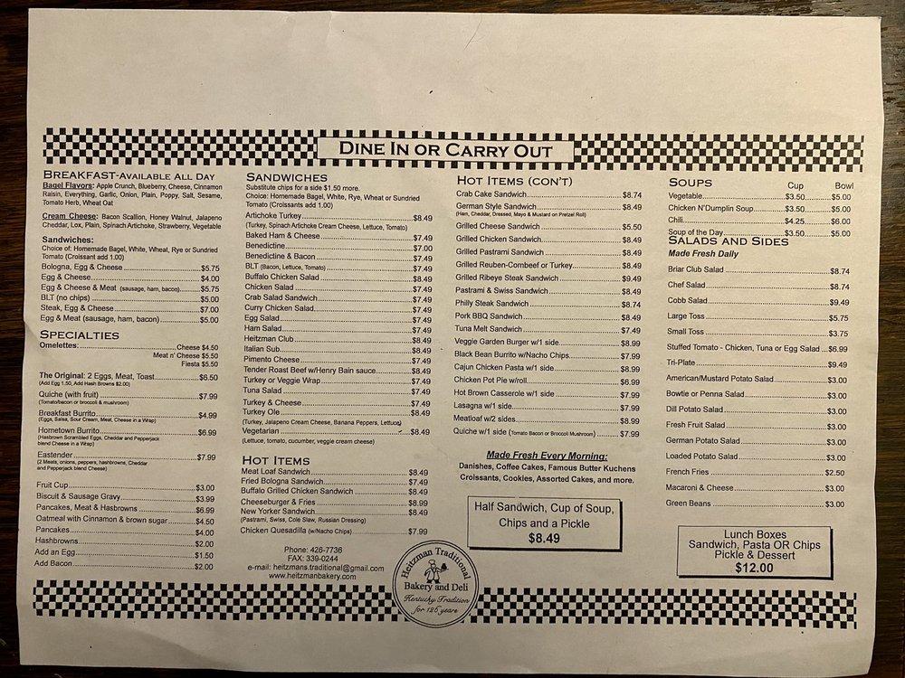 Menu at Heitzman Traditional Bakery And Deli, Louisville