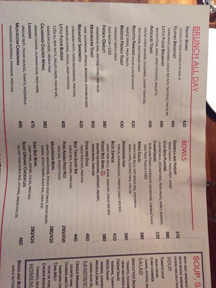 Carta de Little Flour Cafe Salcedo Village, Makati, Salcedo Village