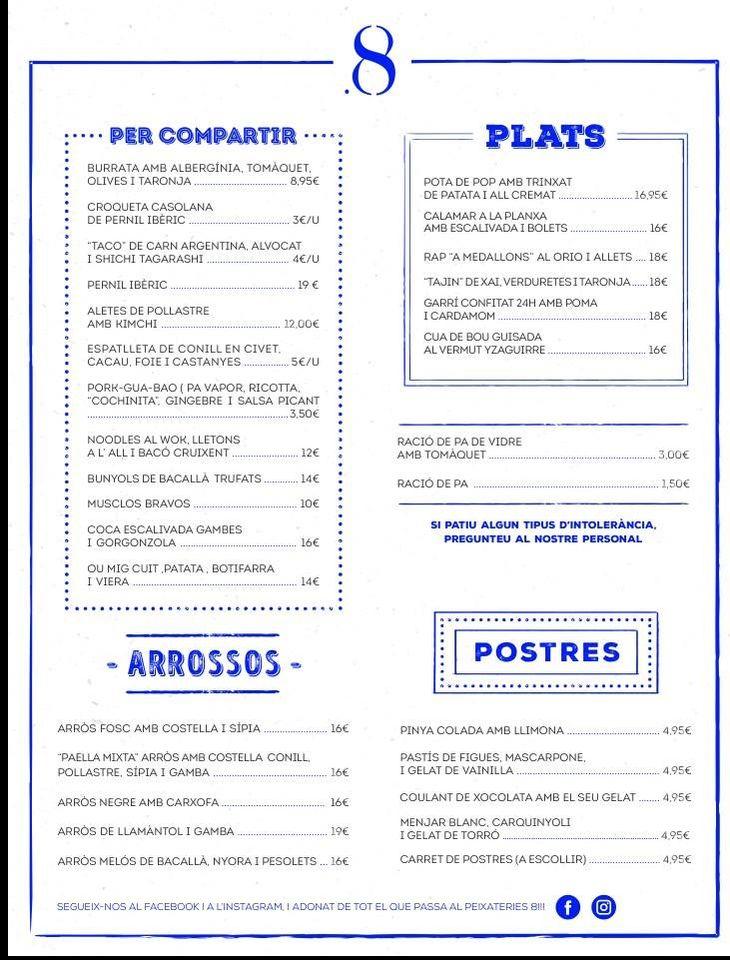 Menu at Restaurant 8, Reus