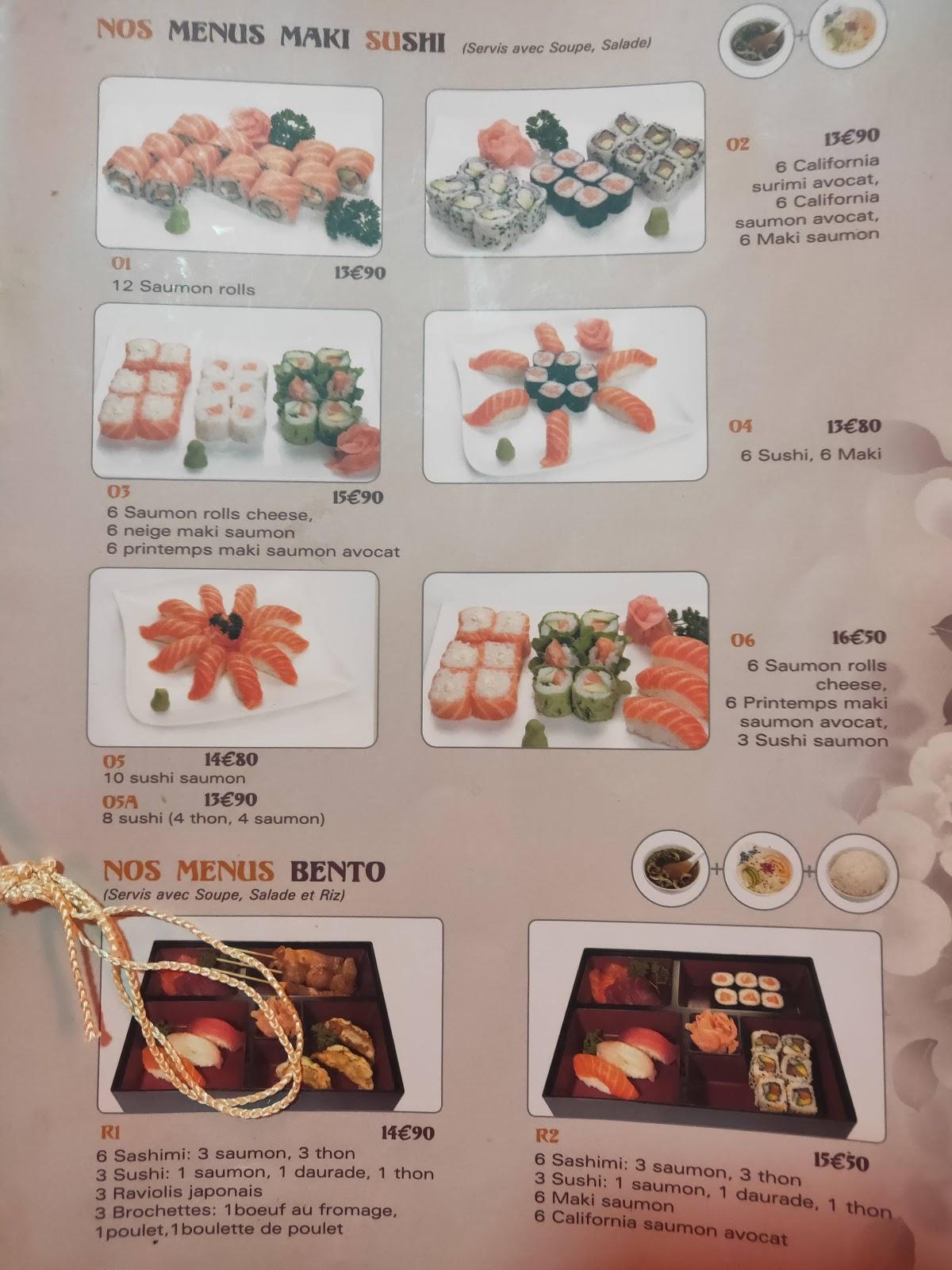 Menu au O'bon Sushi restaurant, Levallois-Perret