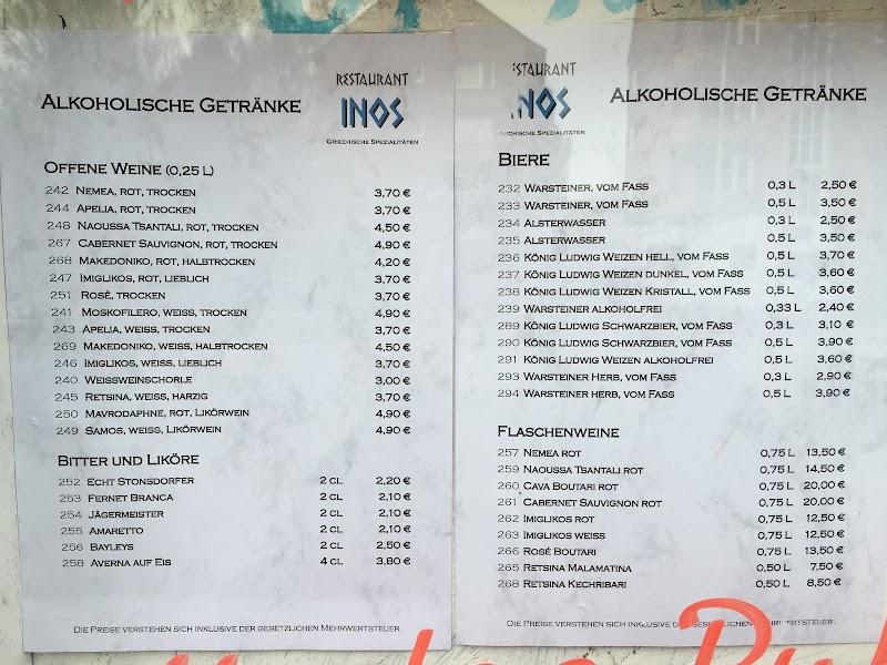 Speisekarte von Restaurant Inos, Hamburg, Carl-Petersen-Straße 124
