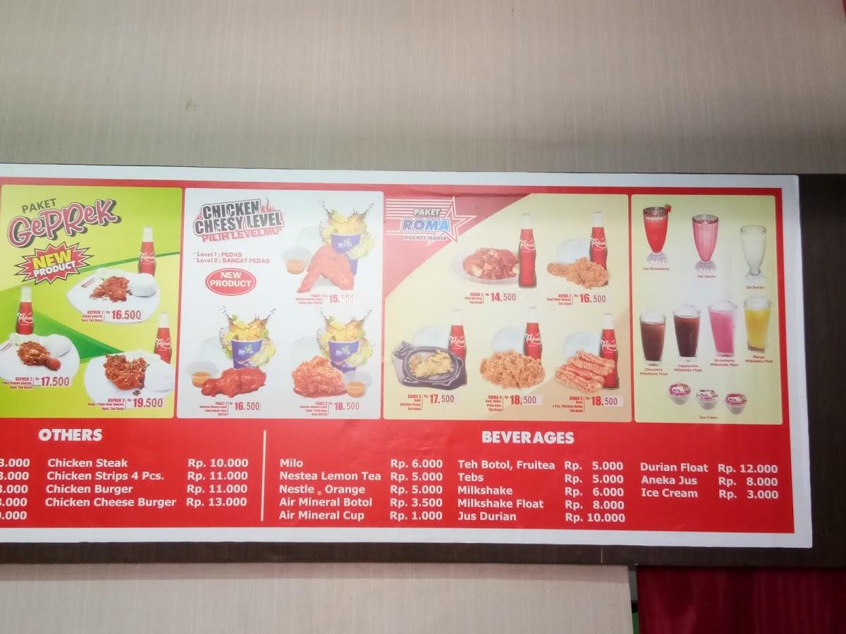 Carta del restaurante Rocket Chicken Akasia, Pangkalan Kerinci Kota