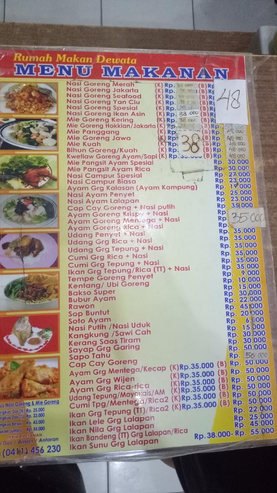Carta del restaurante Rumah Makan Dewata, Macasar, VF6R+4W9