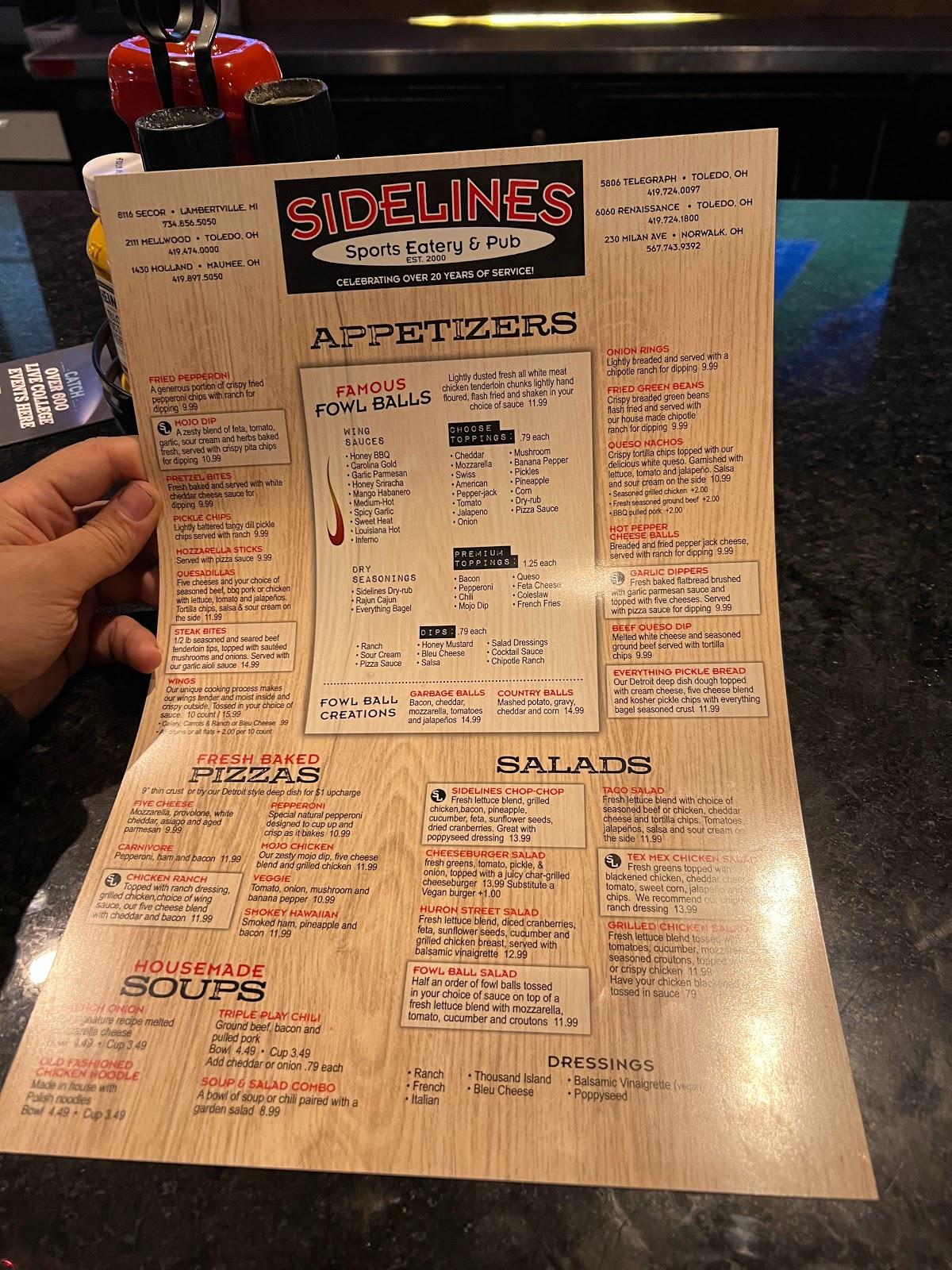 Menu at Sidelines I - Lambertville pub & bar, Lambertville