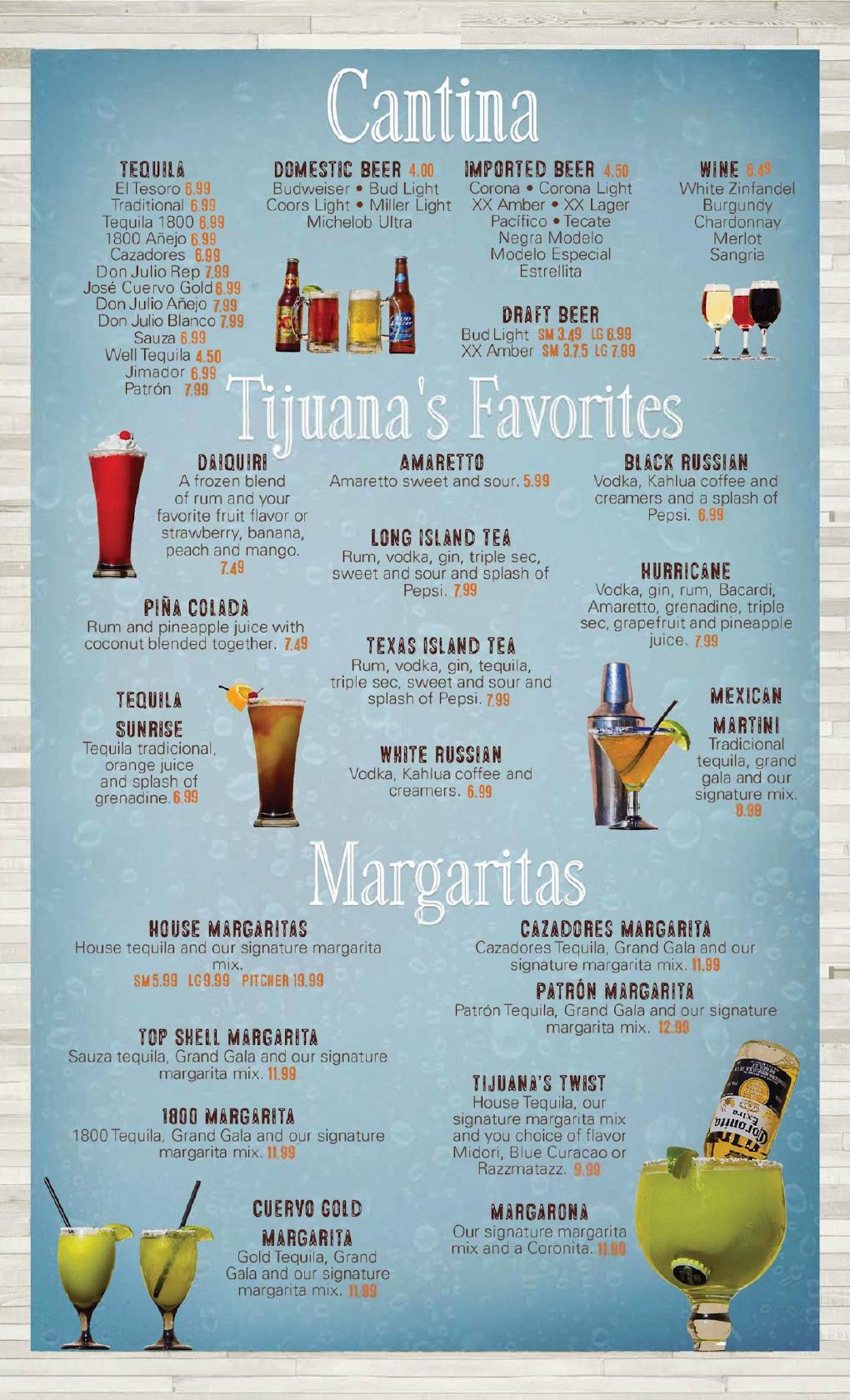Menu at Tijuana's Grill & Cantina restaurant, Bixby, S Memorial Dr