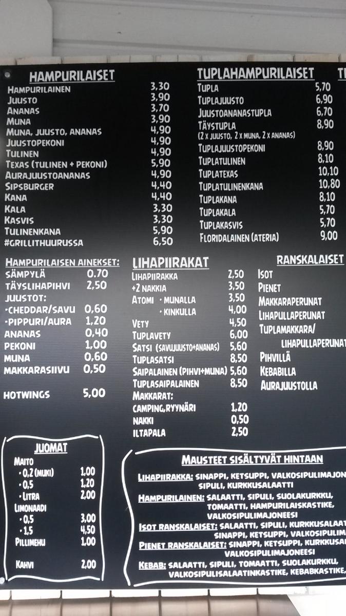 Menu at Tuen Grilli Oy BBQ, Lappeenranta