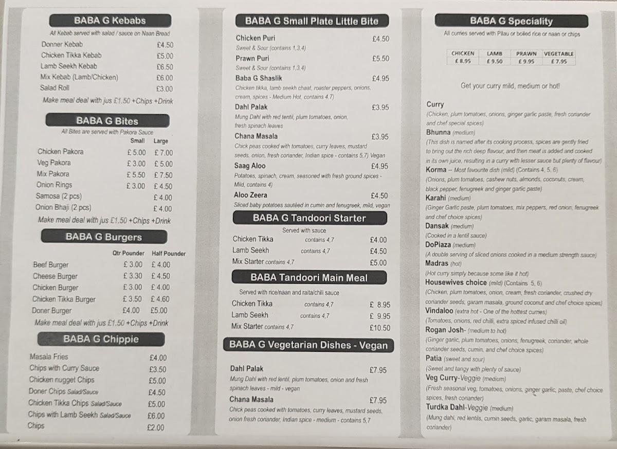 Menu at Baba G kitchen restaurant, Lisnaskea