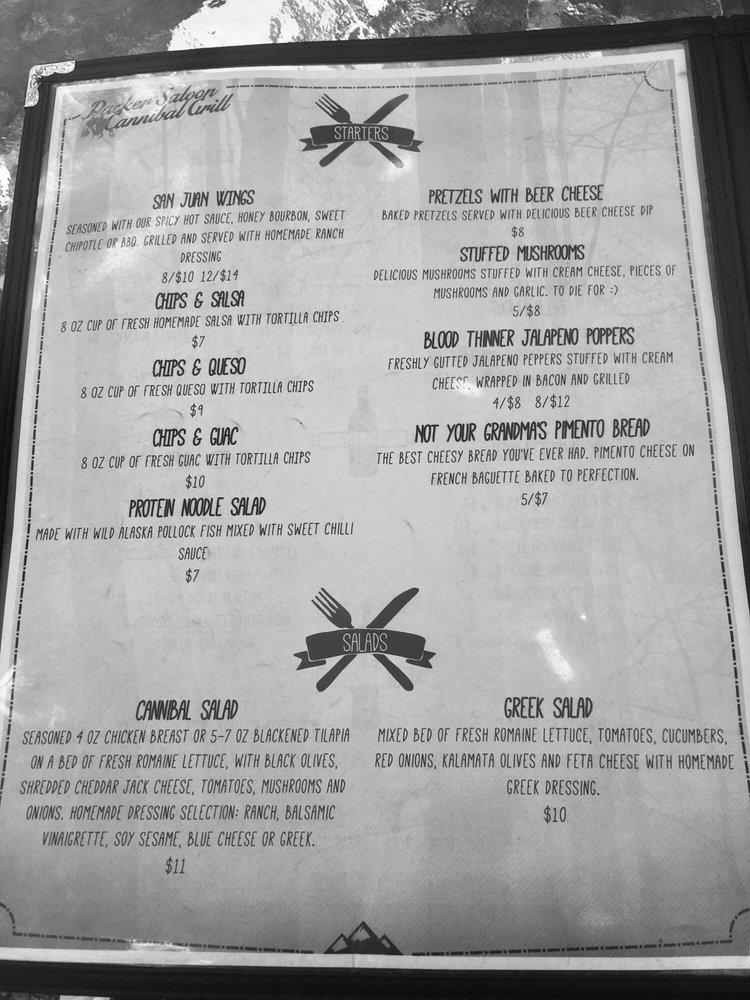 Menu at Packer Saloon & Cannibal Grill steakhouse, Lake City