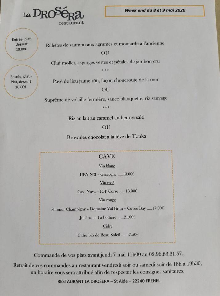 Menu at La Drosera restaurant, Fréhel