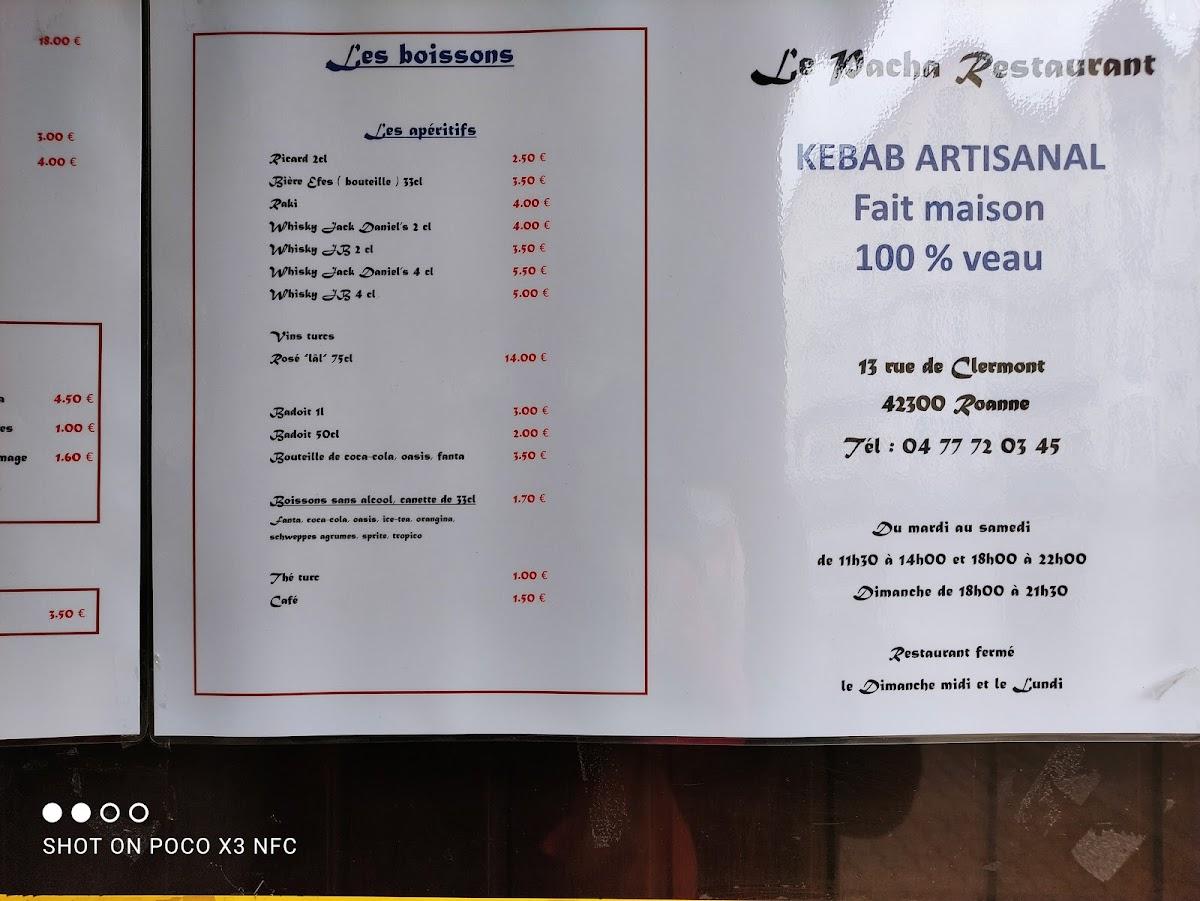 Menu at Le Pacha restaurant, Roanne
