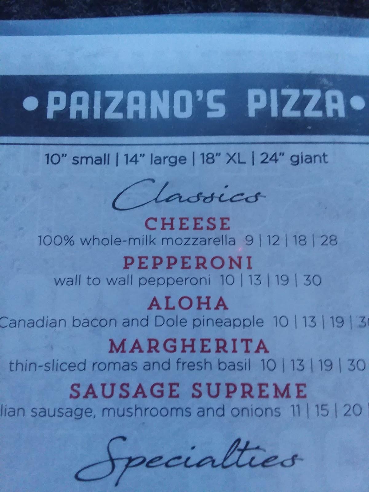 Menu at Paizano's Pizza pub & bar, Baker City