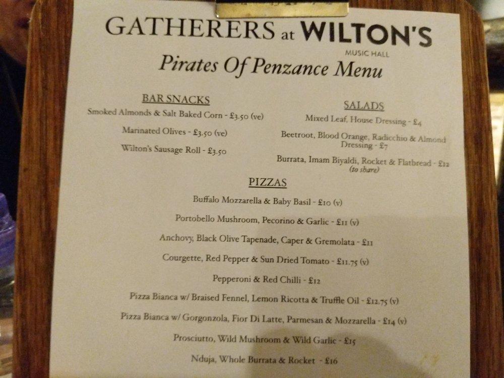 Menu at Wilton's Music Hall pub & bar, London