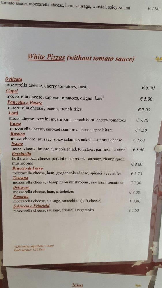 Speisekarte von Pizzeria "Zero Zero", Pisa