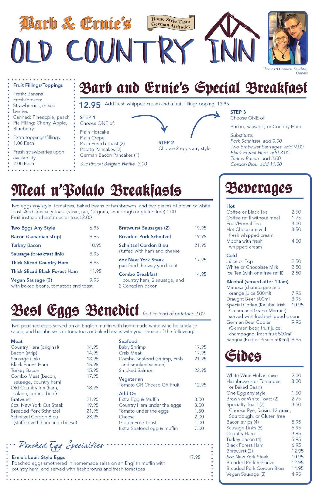Menu at Barb & Ernie's Old Country Inn, Edmonton