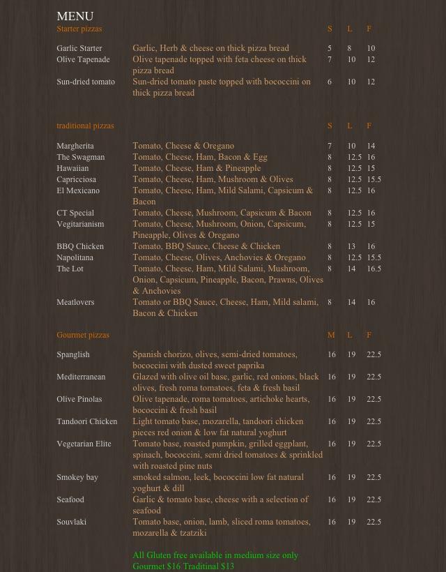 Menu at Corner Toppings pizzeria, Cheltenham