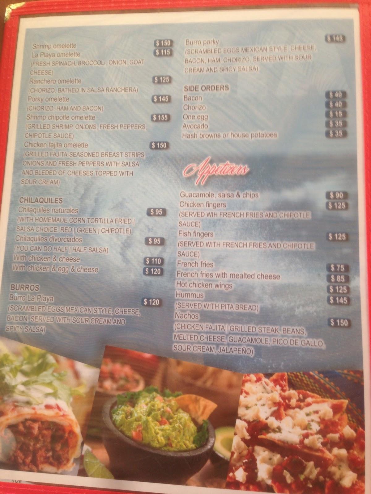 Menu at La Playa pub & bar, Los Barriles