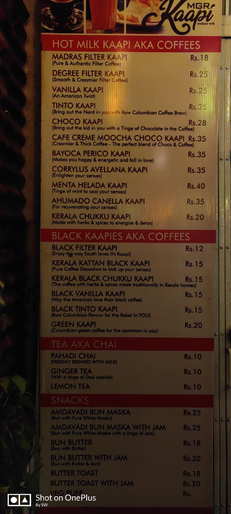 Menu at MADRAS GOOD ROAST KAAPEEZ, Nagpur