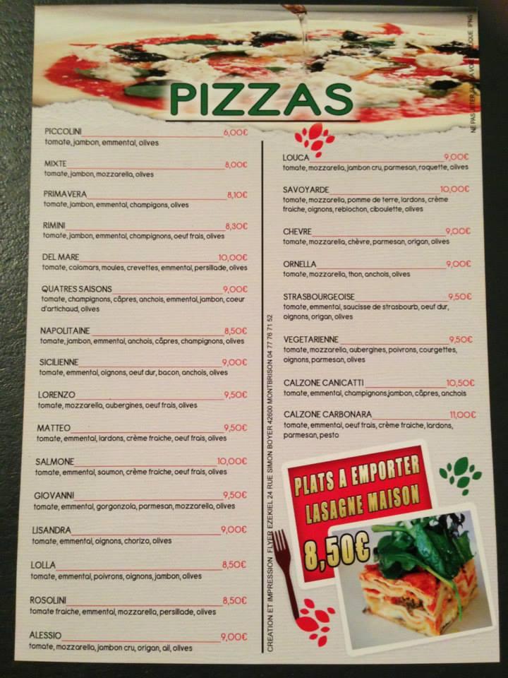 Menu at O Rimini restaurant, Feurs