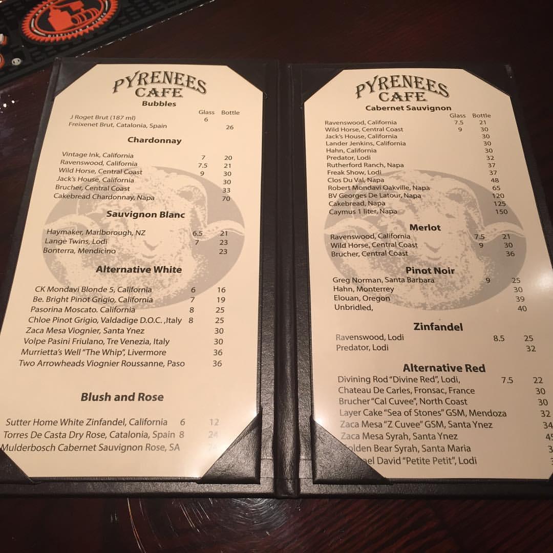 Menu at Pyrenees Cafe, Bakersfield