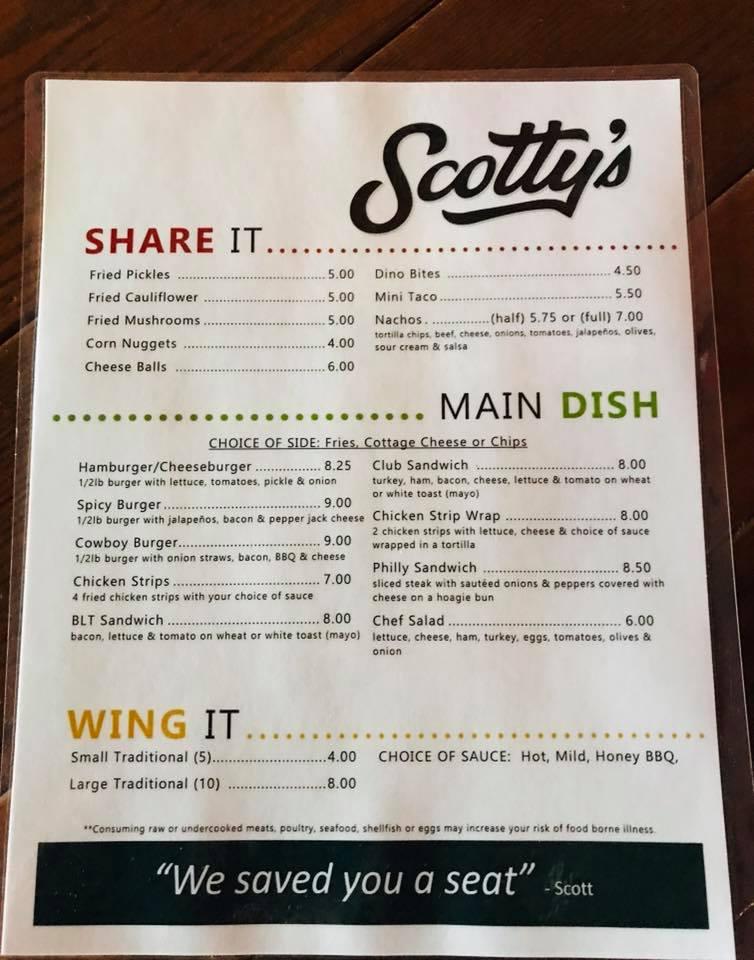 Menu at Scotty's pub & bar, Marquette