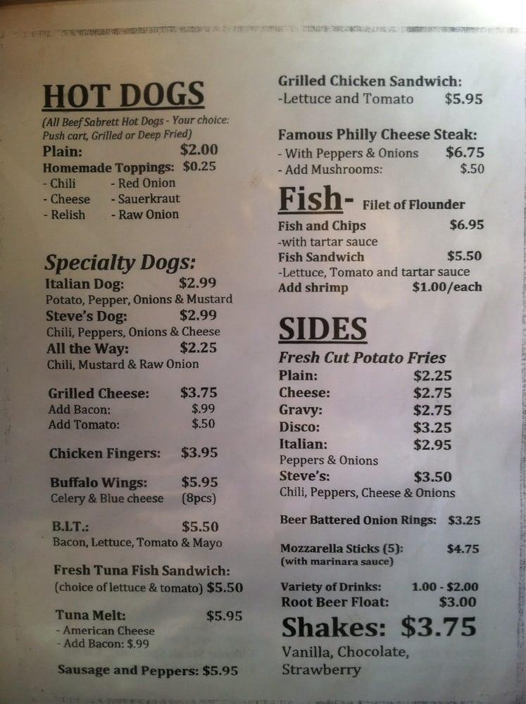 Menu at Steve's Burgers restaurant, Garfield, 506 US-46