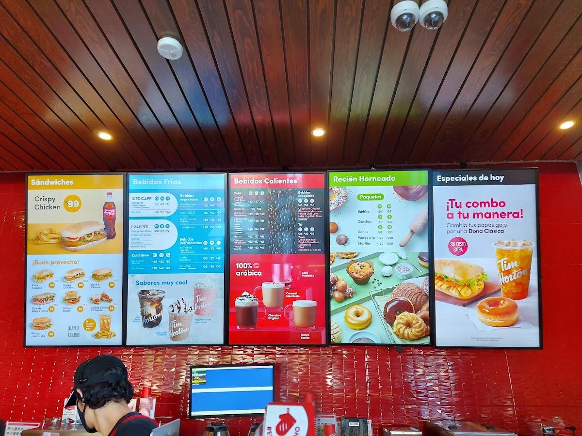 Menu at Tim Hortons cafeteria, Monterrey, Av. Eugenio Garza Sada 3820