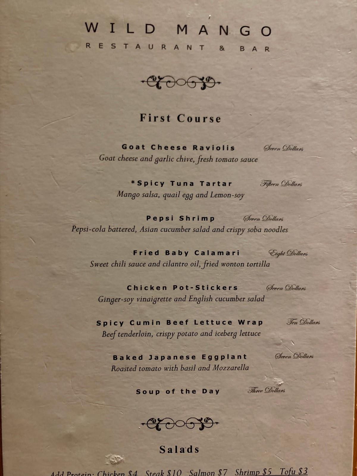 Menu at Wild Mango Restaurant and Bar-Crocker Park, Westlake
