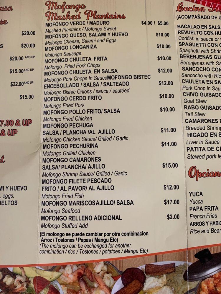 Menu at Casa Del Mofongo pub & bar, Philadelphia, N 5th St