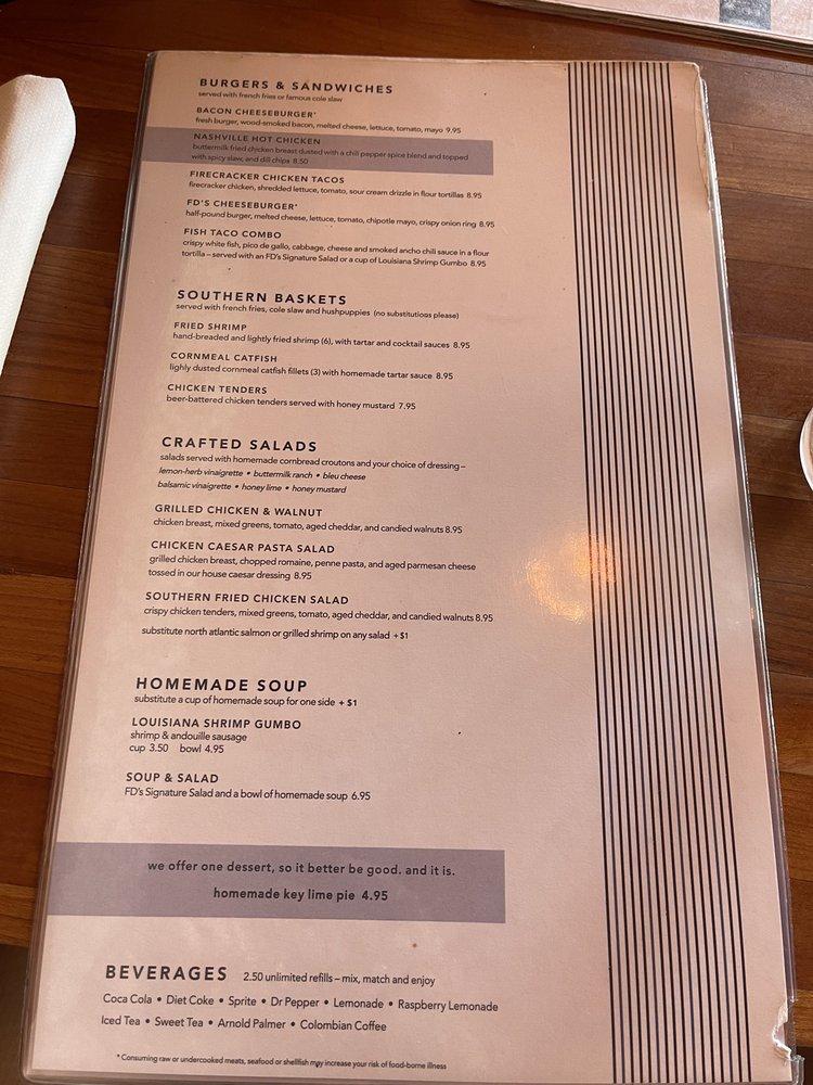 Carta del pub y bar FD's Grillhouse, Springfield