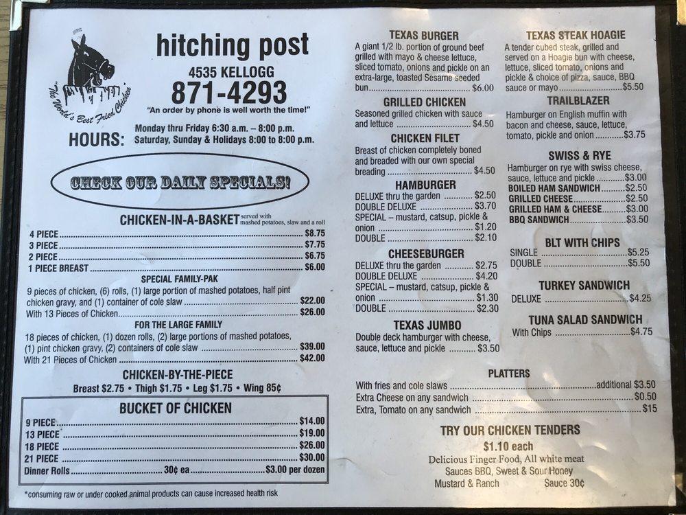 Menu at Hitching Post Kellogg - World's Best Fried Chicken restaurant ...