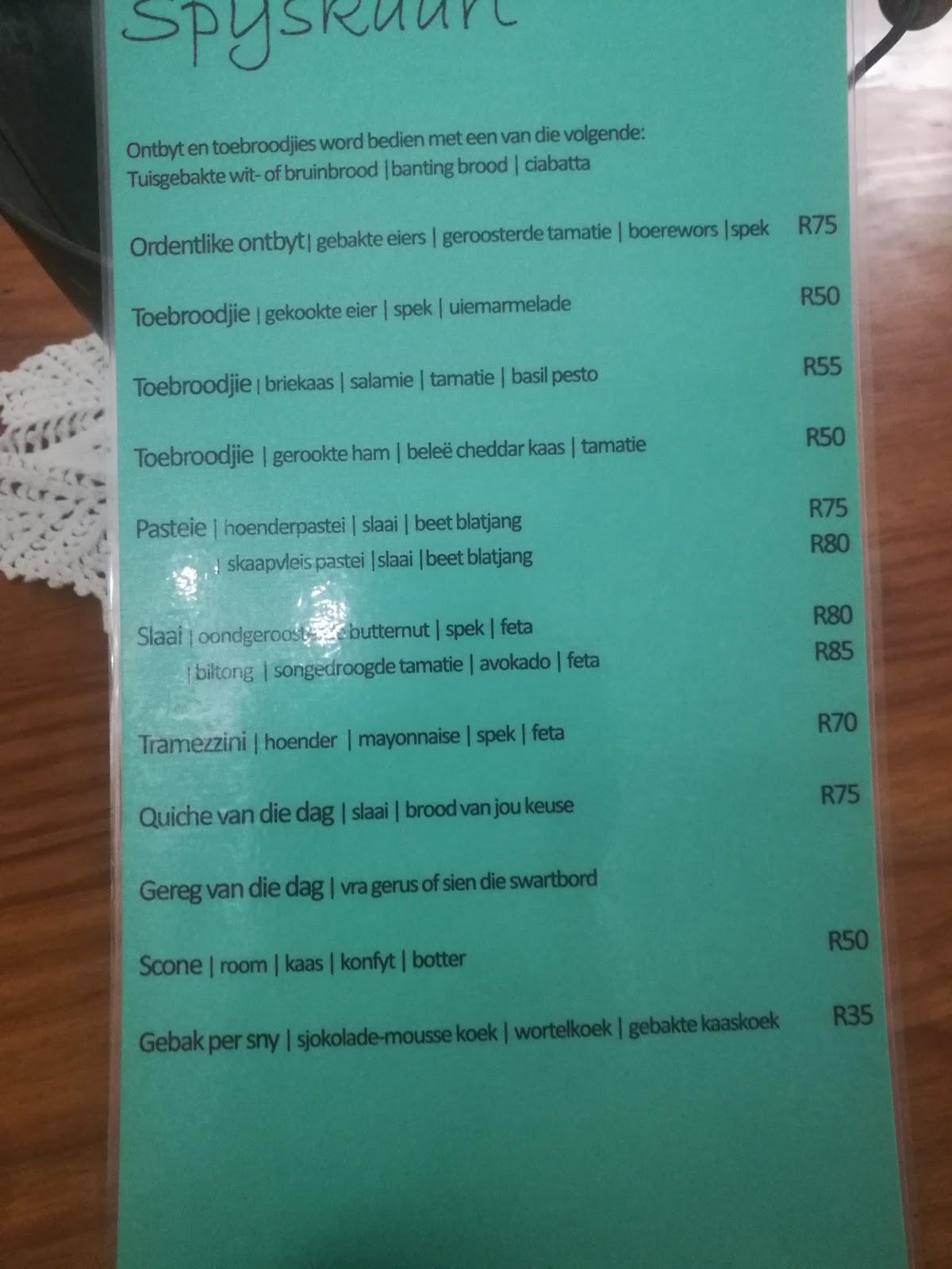 Menu at Manuela's Coffee & Gift Shop restaurant, Vredendal