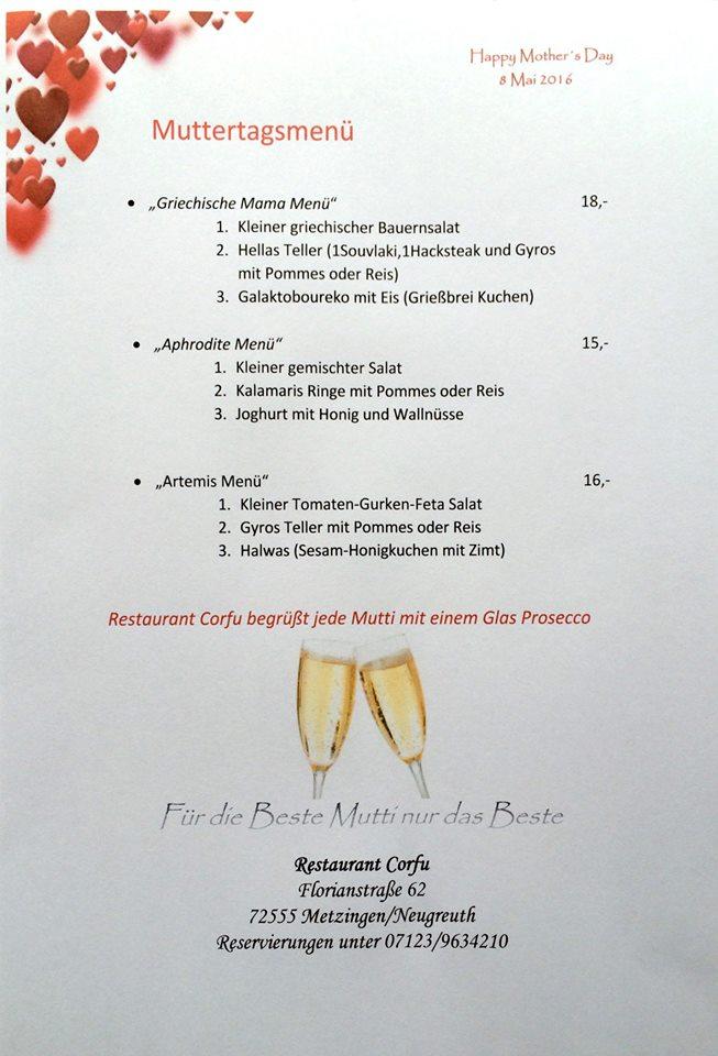 Menu at Restaurant Corfu, Metzingen