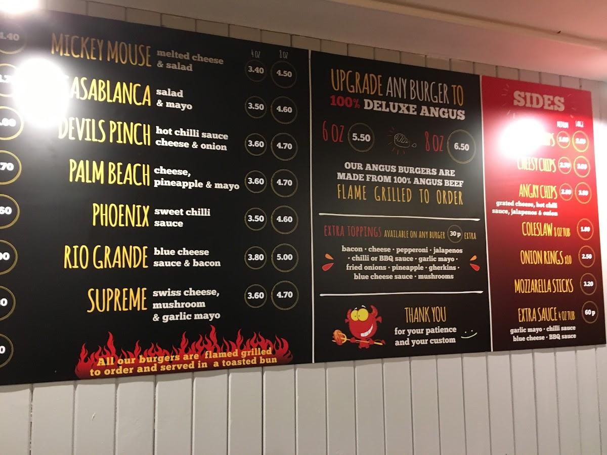 Menu at Rio's burgers restaurant, Newbury