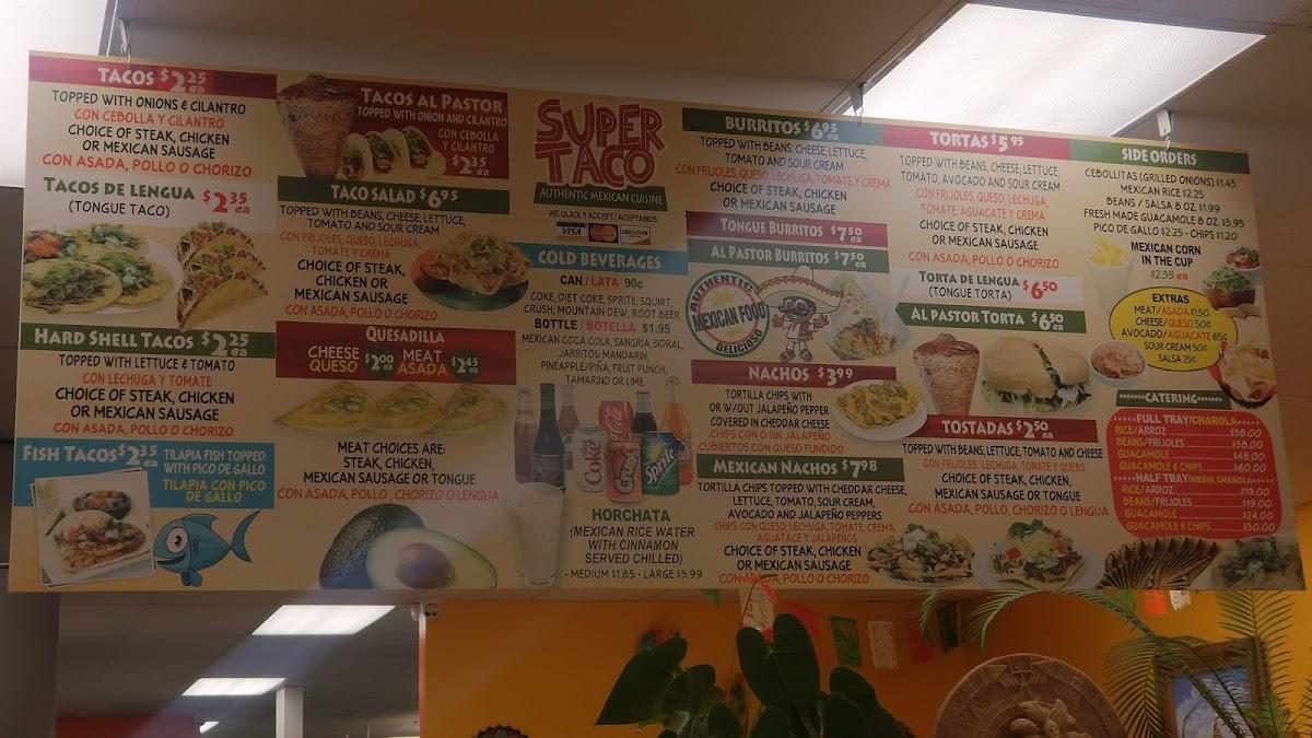 Menu at Super Taco restaurant, Plainfield