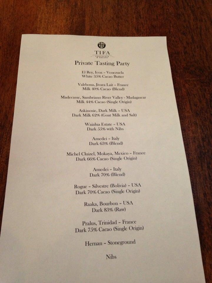 Menu at Tifa Chocolate & Gelato desserts, Agoura Hills